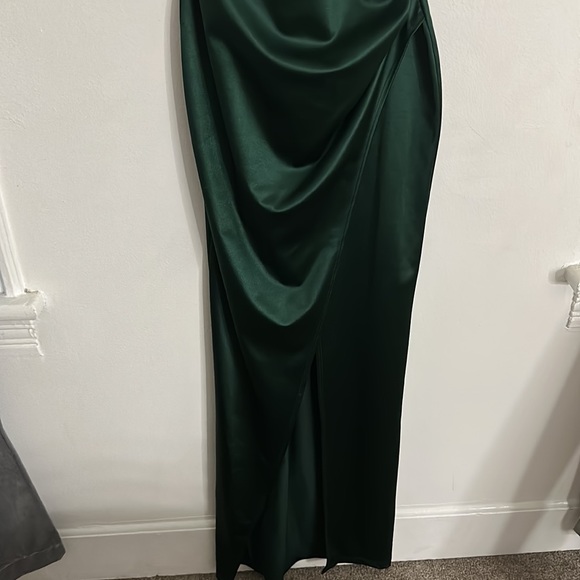 Windsor | Dresses | Hunter Green Satin High Slit Formal Dress | Poshmark